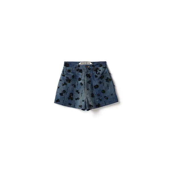 Miu Miu Embellished Denim Shorts
