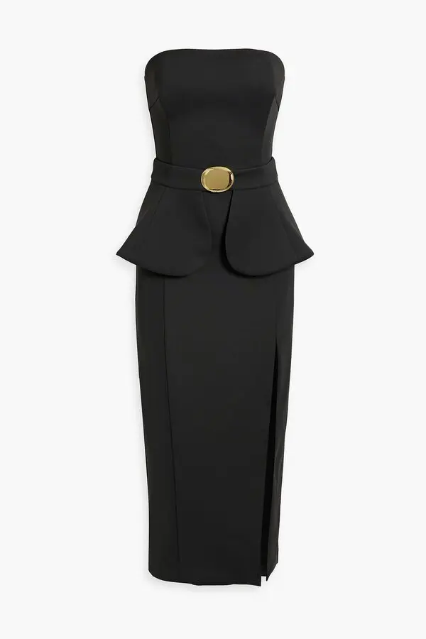 NICHOLAS Strapless Belted Ponte Midi Dress