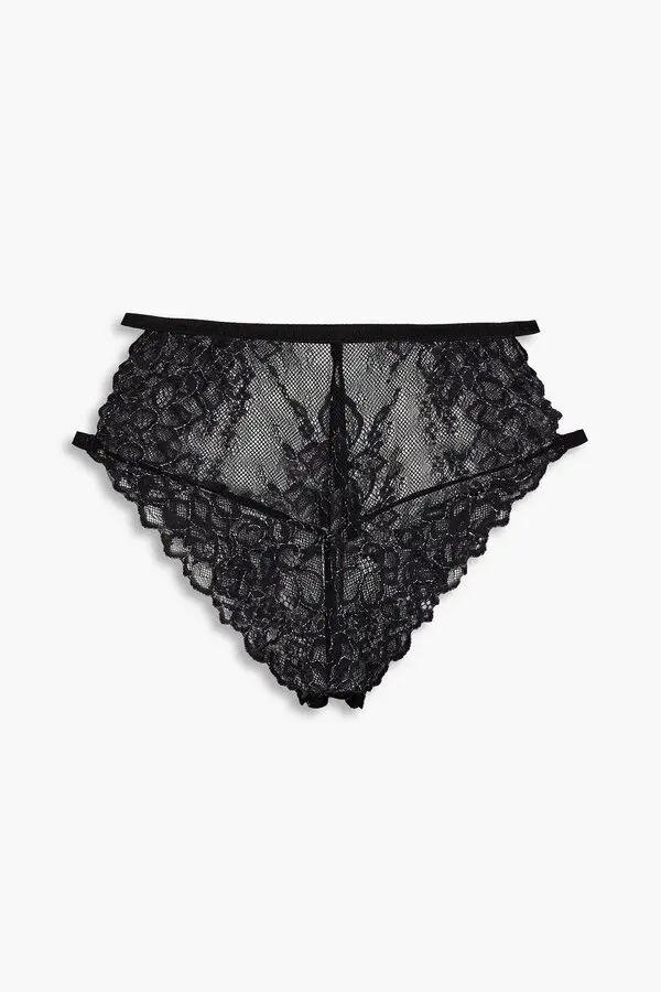 Stella McCartney Satintrimmed Metallic Lace Highrise Briefs - Black