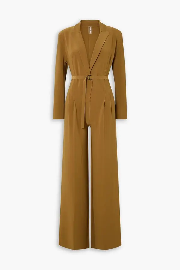 Norma Kamali Belted Stretch-jersey Wide-leg Jumpsuit - Mustard