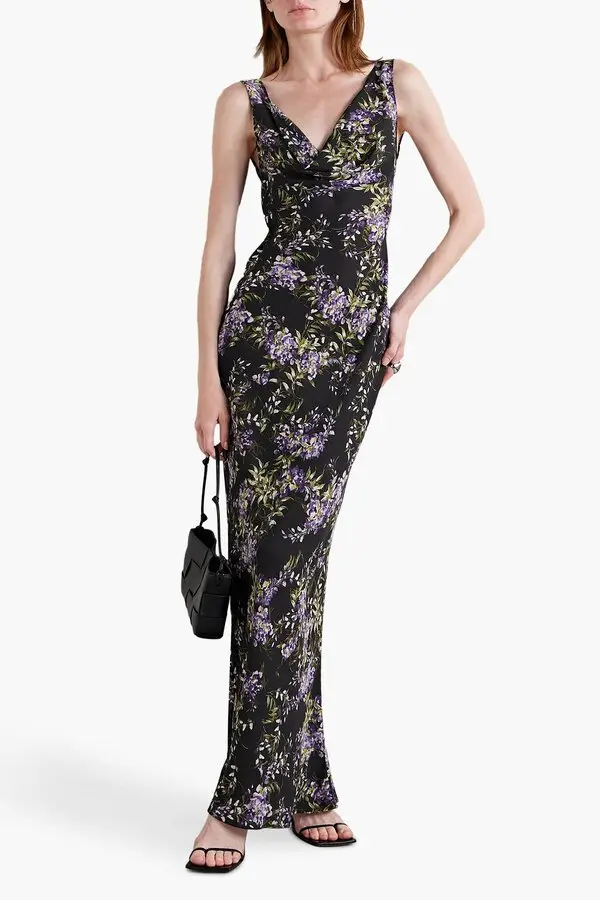 Norma Kamali Draped Floral-print Chiffon Gown
