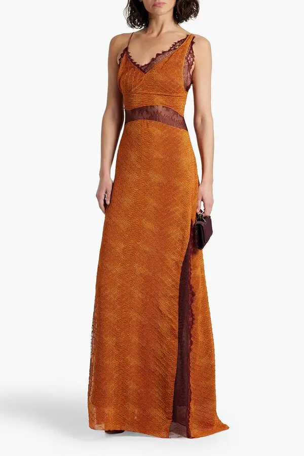 orange snake print maxi dress Victoria Beckham Lace-Paneled Snake-Print Cloqué Maxi Dress In Orange - 85%  Off