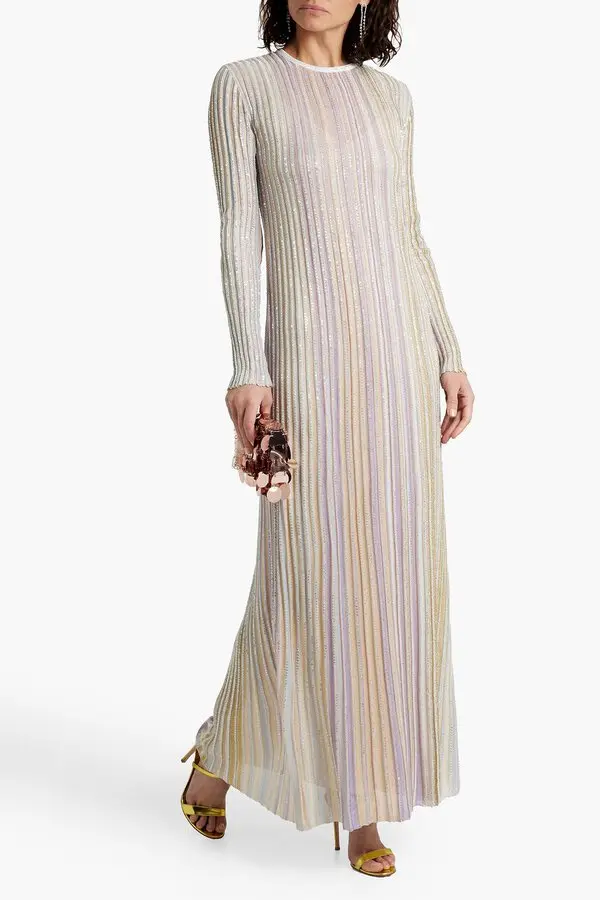 missoni long striped dress with sequins and neck fastening Long vertical striped dress in viscose blend with sequins
