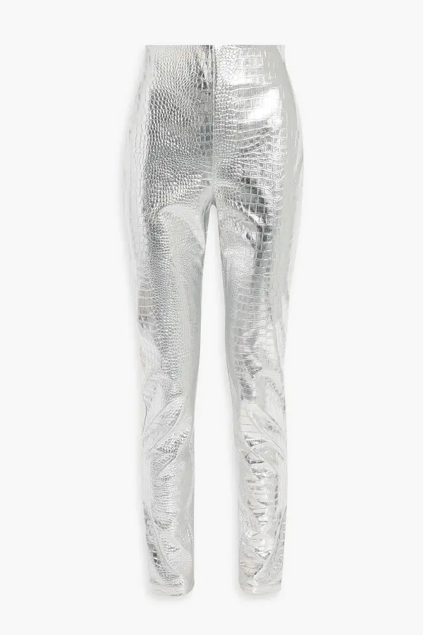 ROTATE BY BIRGER CHRISTENSEN Metallic Croc-effect Slim-leg Pants