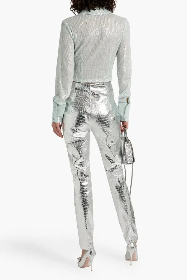 ROTATE BY BIRGER CHRISTENSEN Metallic Croc-effect Slim-leg Pants