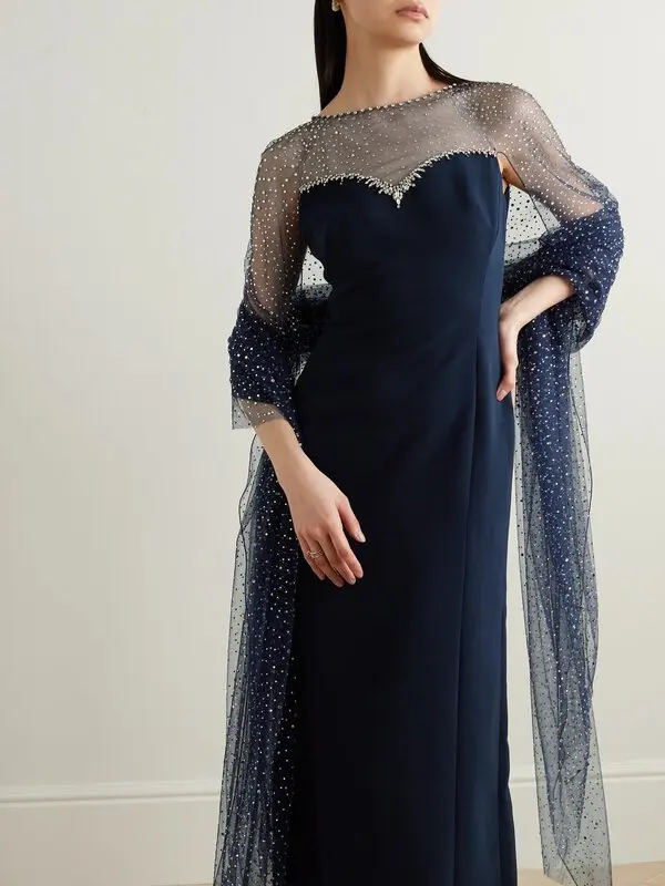 Jenny Packham Cordelia Cape-Effect Crystal-Embellished Tulle And  Stretch-Crepe Gown In Blue - 50% Off | Editorialist