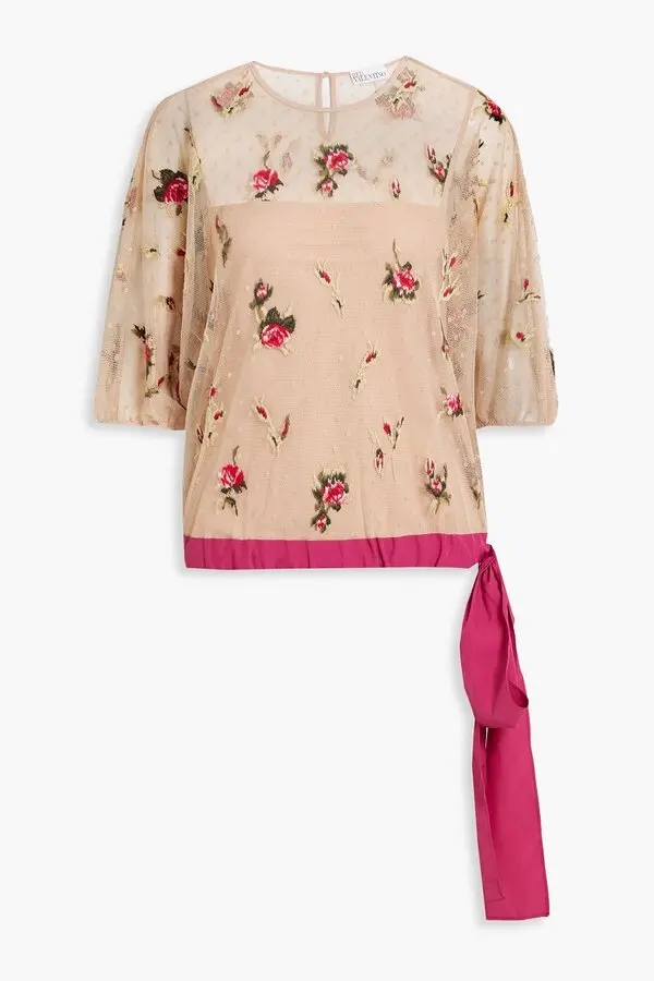 Red Valentino Embroidered Point D'esprit Blouse - Blush