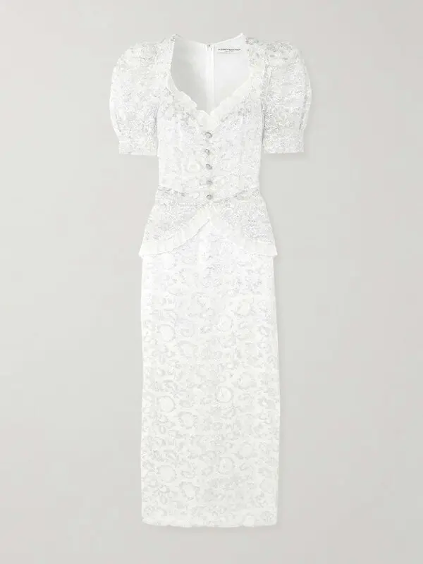 Alessandra Rich Crystal-Embellished Metallic Lace Dress In White - 50% Off  | Editorialist