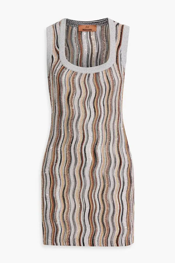 Missoni Sequin-embellished Crochet-knit Mini Dress - Brown