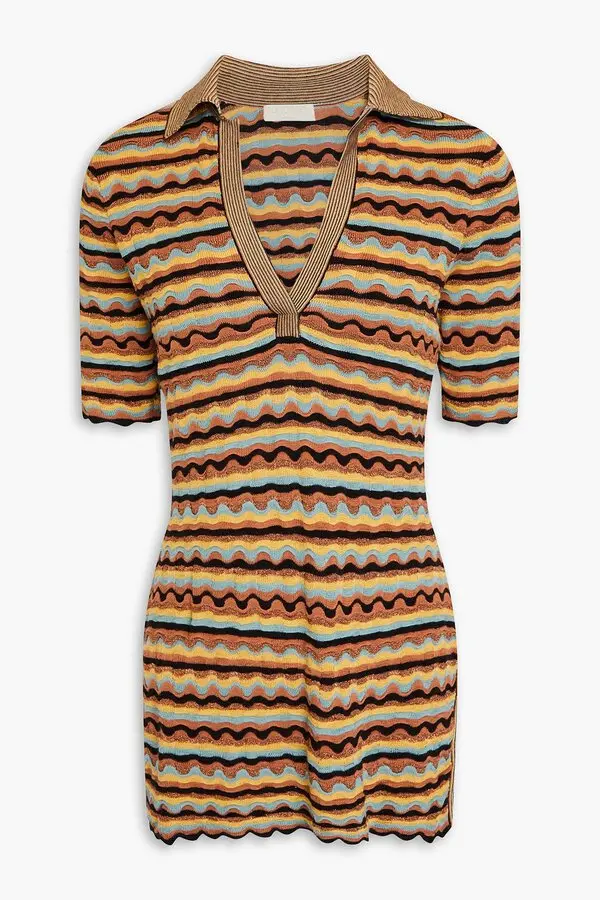 Ulla Johnson Felix Metallic Crochet-knit Silk-blend Polo Top