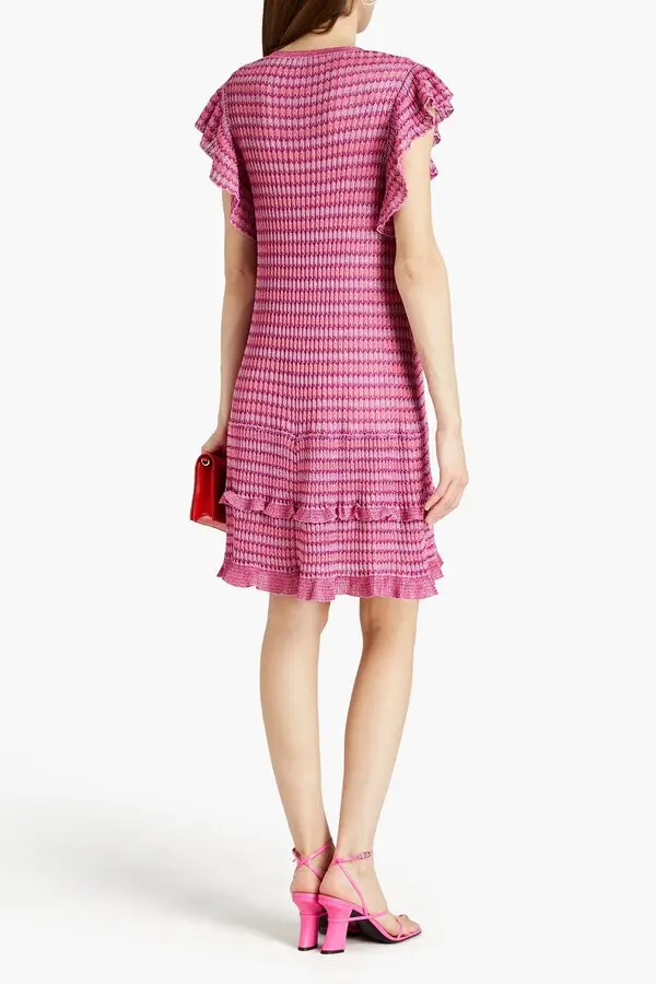 Red Valentino Ruffled Striped Ribbed-knit Mini Dress
