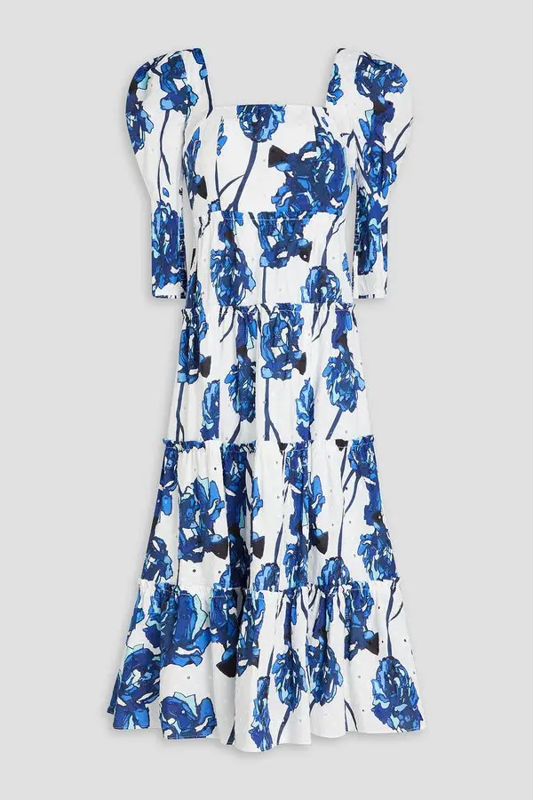 Diane Von Furstenberg Nora Floral-print Broderie Anglaise Cotton Midi Dress - Blue