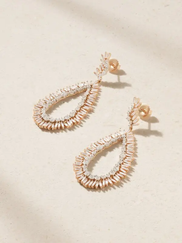 SUZANNE KALAN 18-karat Rose And White Diamond Earrings - Gold
