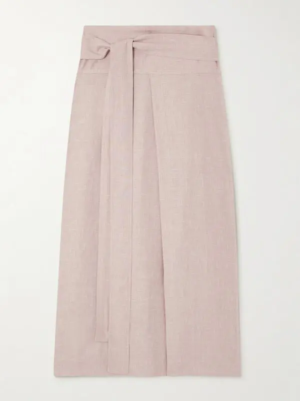 Loro Piana Belted Linen, Wool And Silk-blend Midi Skirt