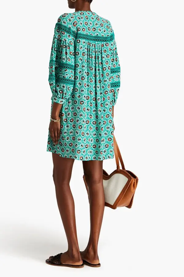 diane von furstenberg crochet dress DIANE VON FURSTENBERG Jessica crochet-trimmed printed crepe mini dress