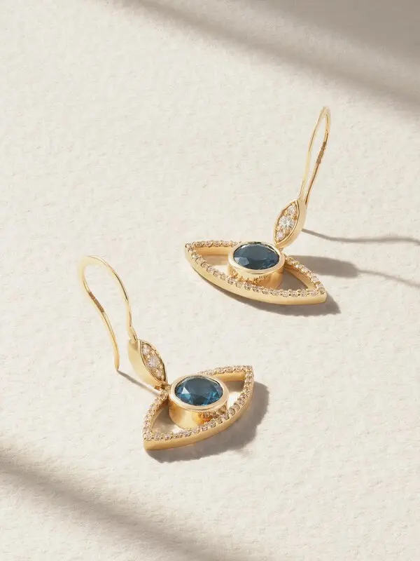 MELISSA JOY MANNING 14-karat Topaz, And Diamond Evil Eye Earrings - Gold