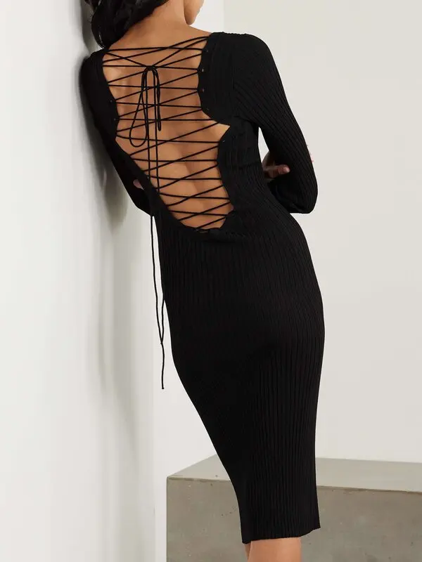 chinese dress ladies Plus Size Lace Up Ribbed Knit Dress main image 0