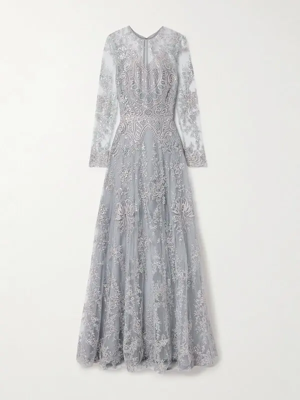 Naeem Khan Embroidered Sequin-embellished Tulle Gown