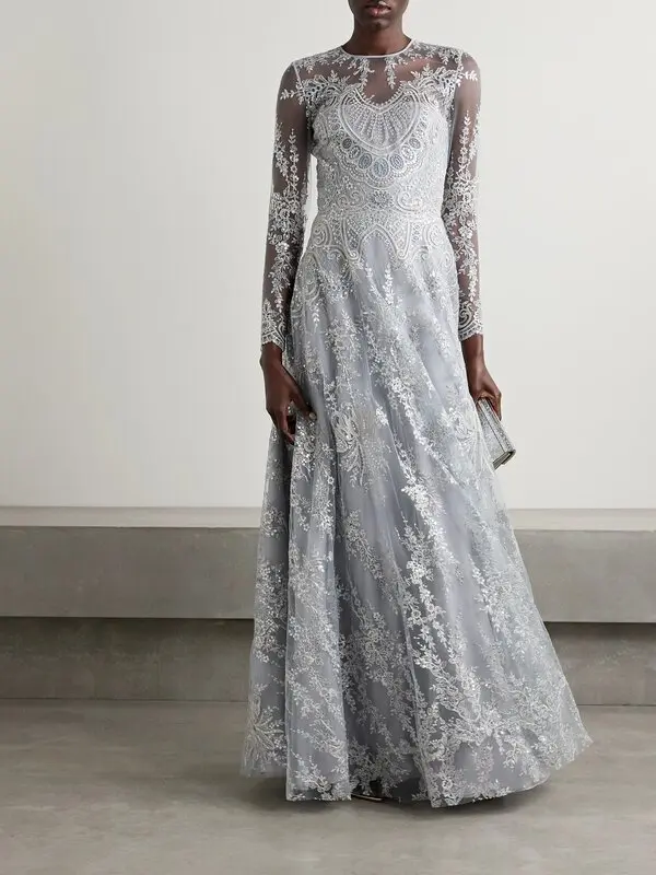 Naeem Khan Embroidered Sequin-embellished Tulle Gown