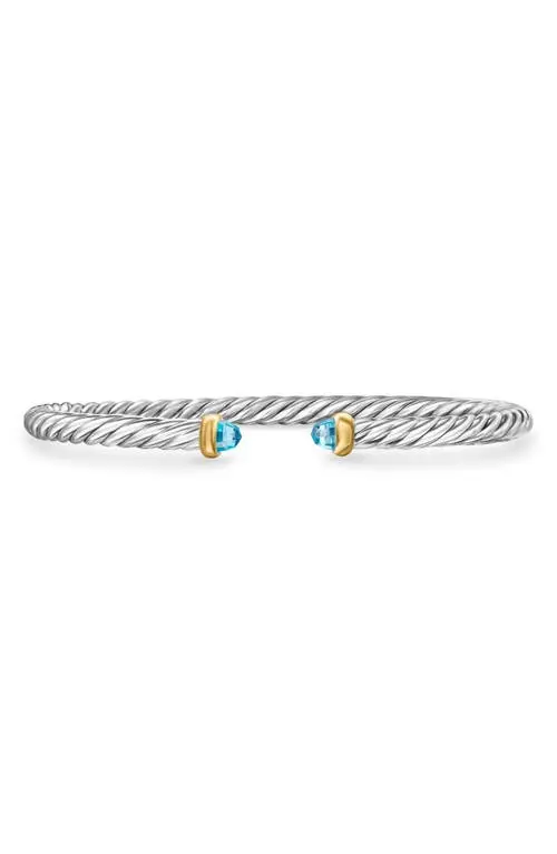 David Yurman Cable Flex Cuff Bracelet - Silver/ Gold/ Blue Topaz