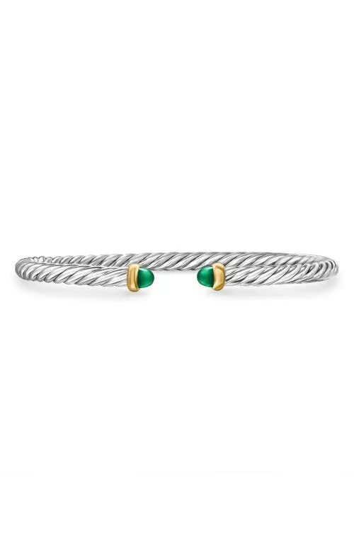 David Yurman Cable Flex Cuff Bracelet - Silver/ Gold/ Green Onyx