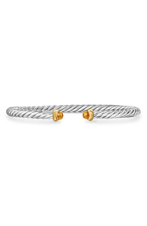 David Yurman Cable Flex Cuff Bracelet - Sterling Silver/ Gold/ Citrine