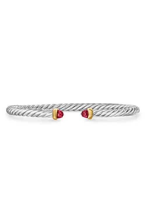 David Yurman Cable Flex Cuff Bracelet - Sterling Silver/ Gold/ Garnet