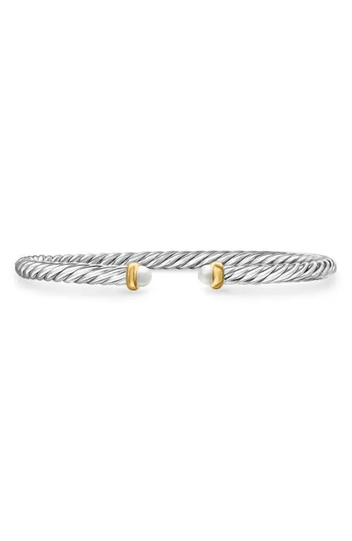 David Yurman Cable Flex Cuff Bracelet - Sterling Silver/ Gold/ Pearl