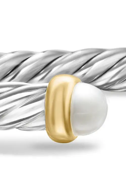 David Yurman Cable Flex Cuff Bracelet - Sterling Silver/ Gold/ Pearl