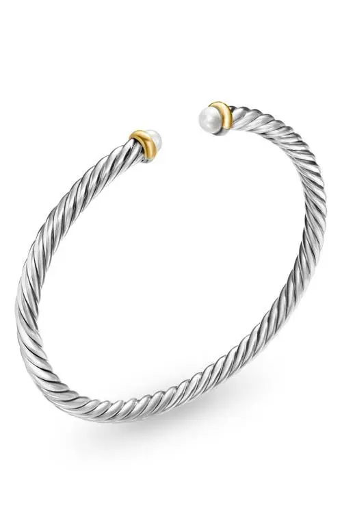 David Yurman Cable Flex Cuff Bracelet - Sterling Silver/ Gold/ Pearl