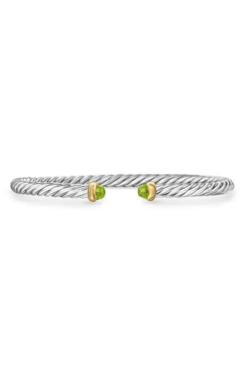 David Yurman Cable Flex Cuff Bracelet - Sterling Silver/ Gold/ Peridot