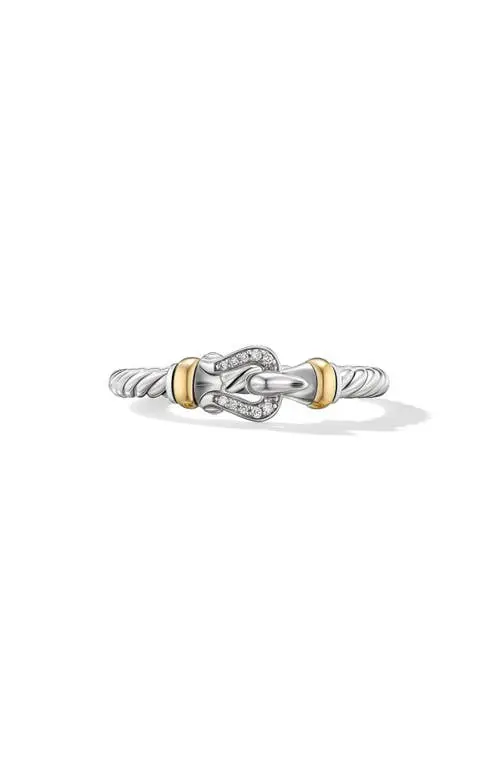 David Yurman Petite Buckle Diamond Ring - Sterling Silver/gold