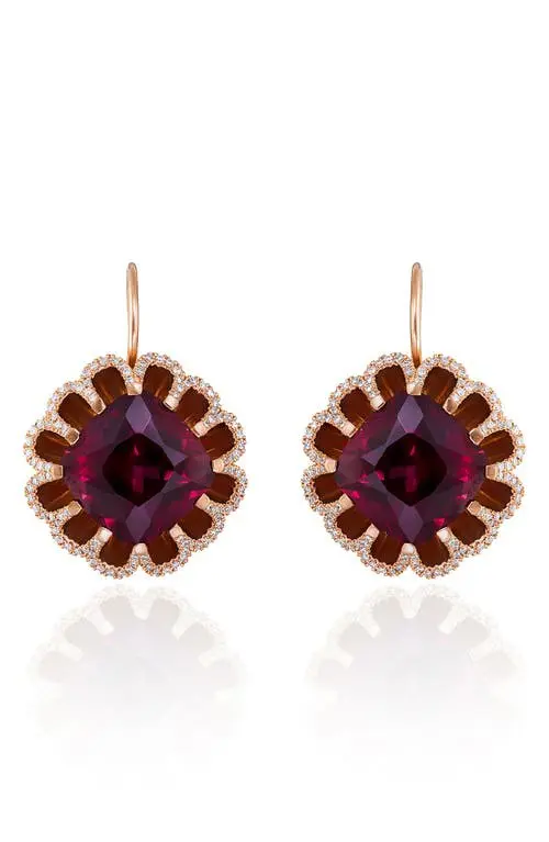 MINDI MOND Rhodolite Garnet And Diamond Drop Earrings - Rose/diamond/garnet