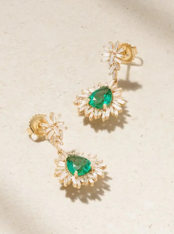 SUZANNE KALAN 18-karat Emerald And Diamond Drop Earrings - Gold