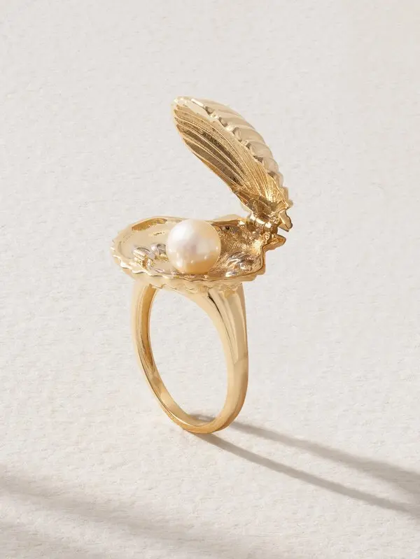 Mateo Lady Venus Diamond And Pearl 14-karat Ring - Gold