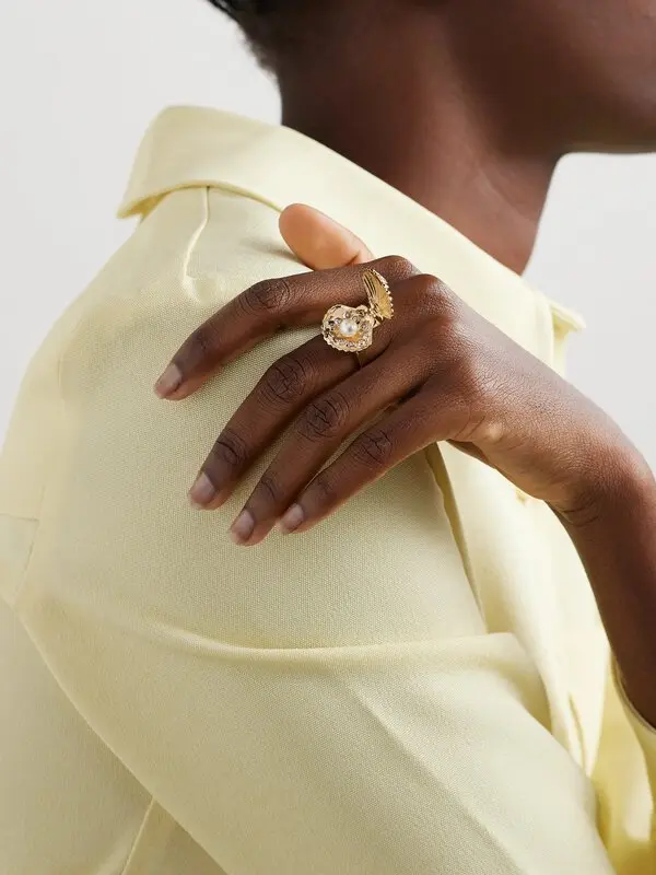 Mateo Lady Venus Diamond And Pearl 14-karat Ring