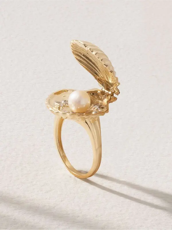 Mateo Lady Venus Diamond And Pearl 14-karat Ring