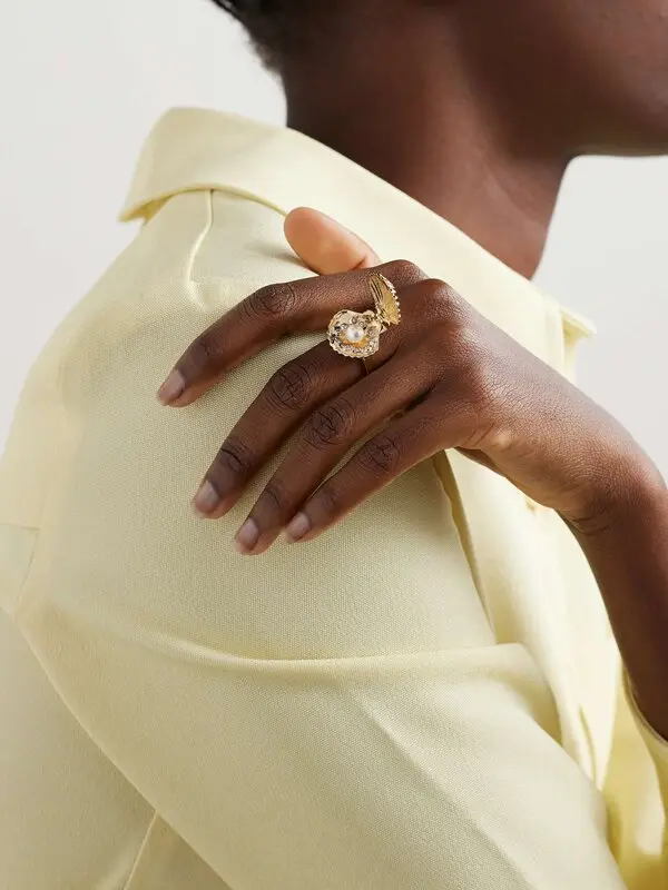 Mateo Lady Venus Diamond And Pearl 14-karat Ring
