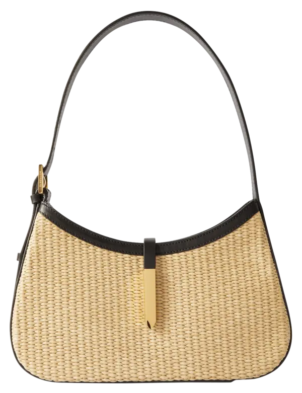 DEMELLIER Tokyo Leather-trimmed Raffia Shoulder Bag