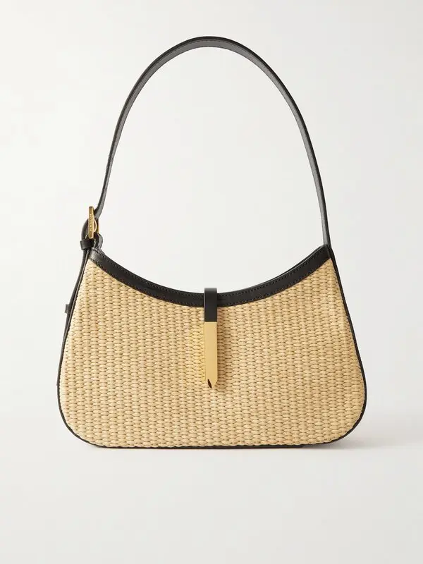 DEMELLIER Tokyo Leather-trimmed Raffia Shoulder Bag