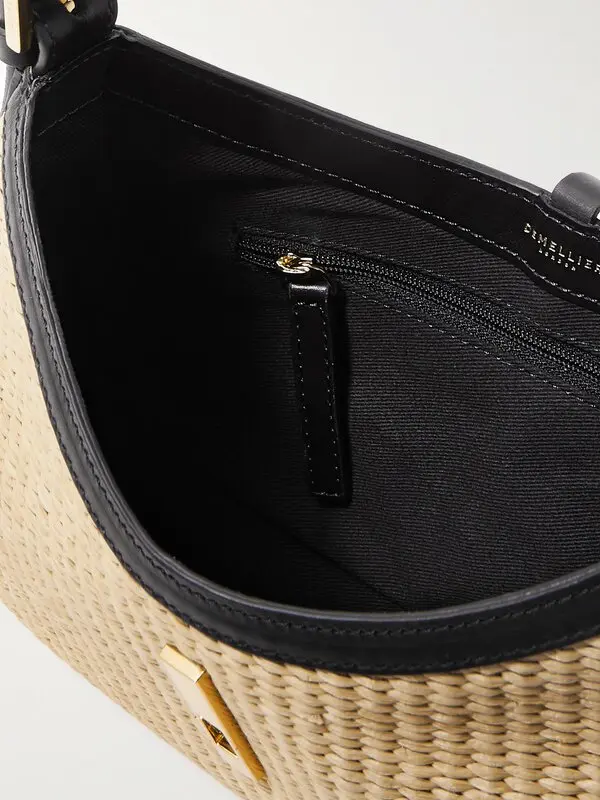 DEMELLIER Tokyo Leather-trimmed Raffia Shoulder Bag