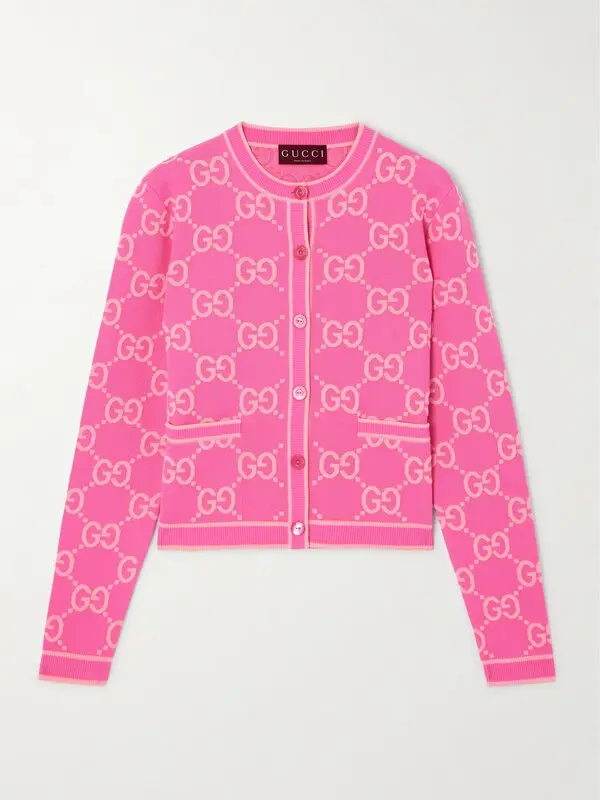 Gucci Jacquard-Knit Cotton Cardigan - Pink | Editorialist