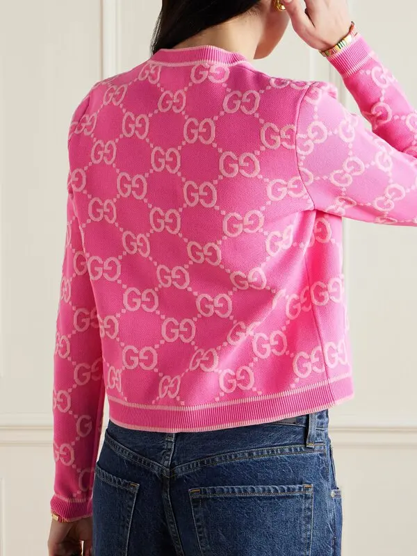 Gucci Jacquard-Knit Cotton Cardigan - Pink | Editorialist