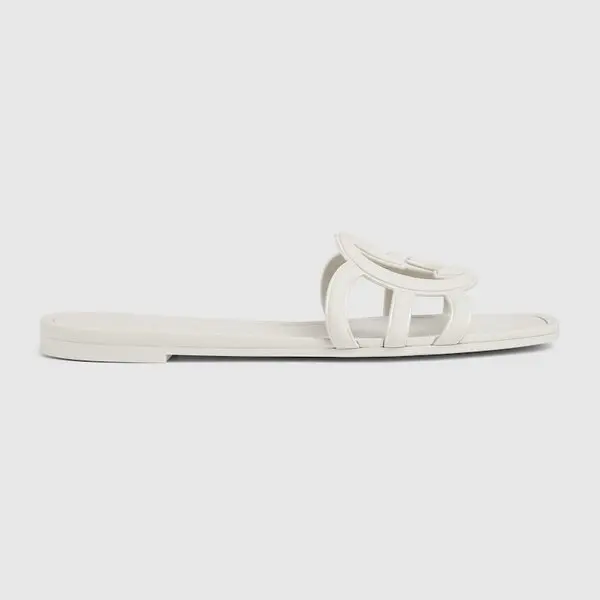 Gucci Interlocking G Rubber Slide Sandal - White