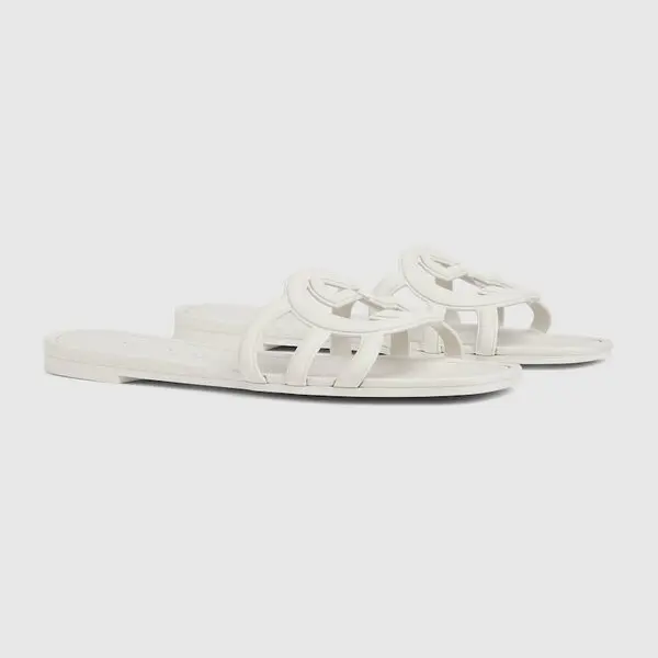 Gucci Interlocking G Rubber Slide Sandal - White
