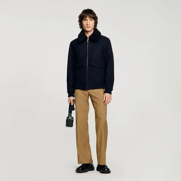 Sandro Wool Broadcloth Aviator Jacket