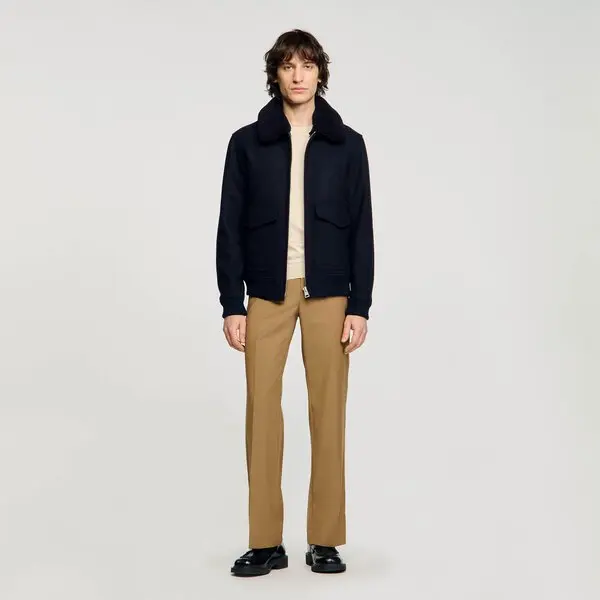 Sandro Wool Broadcloth Aviator Jacket