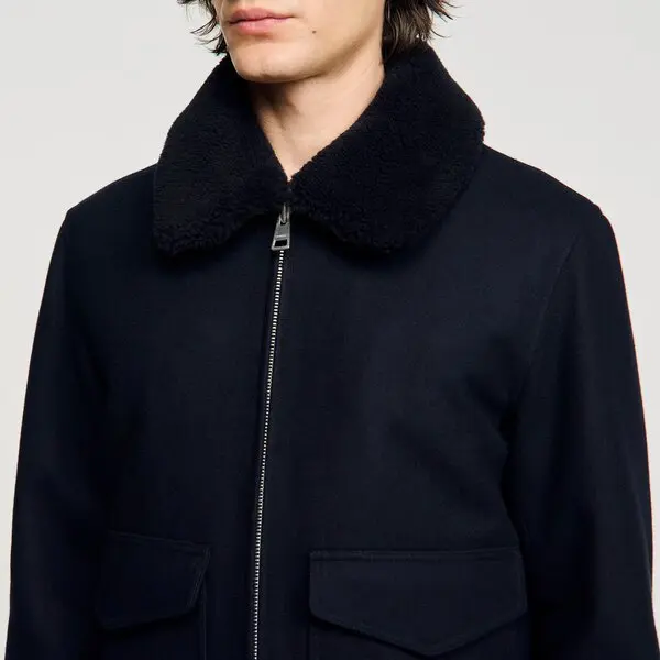 Sandro Wool Broadcloth Aviator Jacket