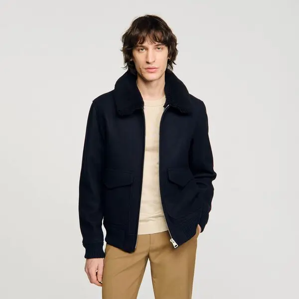 Sandro Wool Broadcloth Aviator Jacket