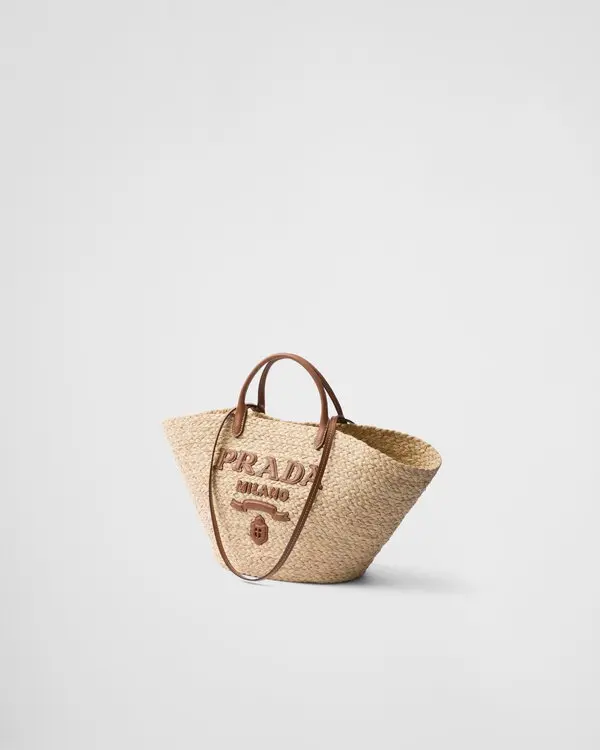 Prada Large Raffia And Leather Shopper Bag - Beige/cognac